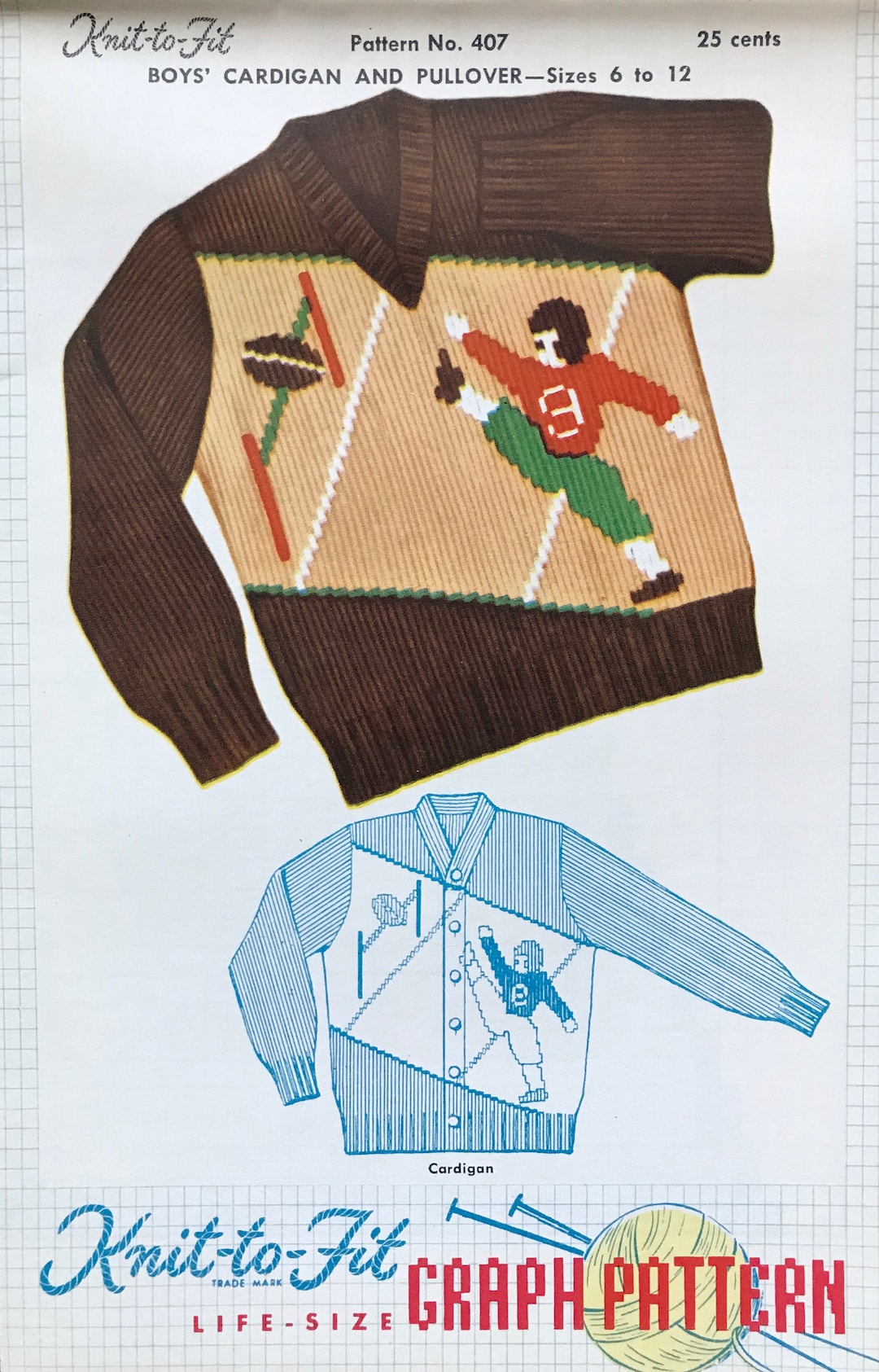 Rare Knit-to-fit #407 Vintage Football Sweater Knitting Pattern! - Etsy