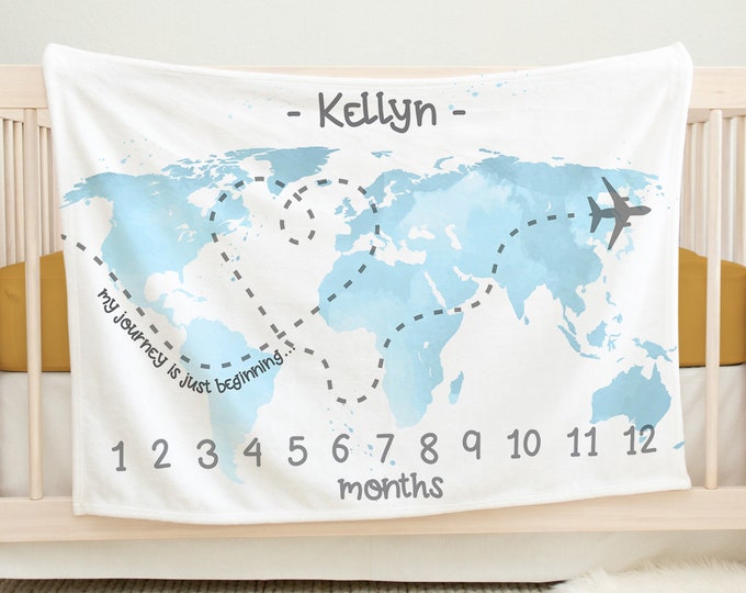 World Map Milestone Blanket, Personalized Adventure Baby Blanket ...