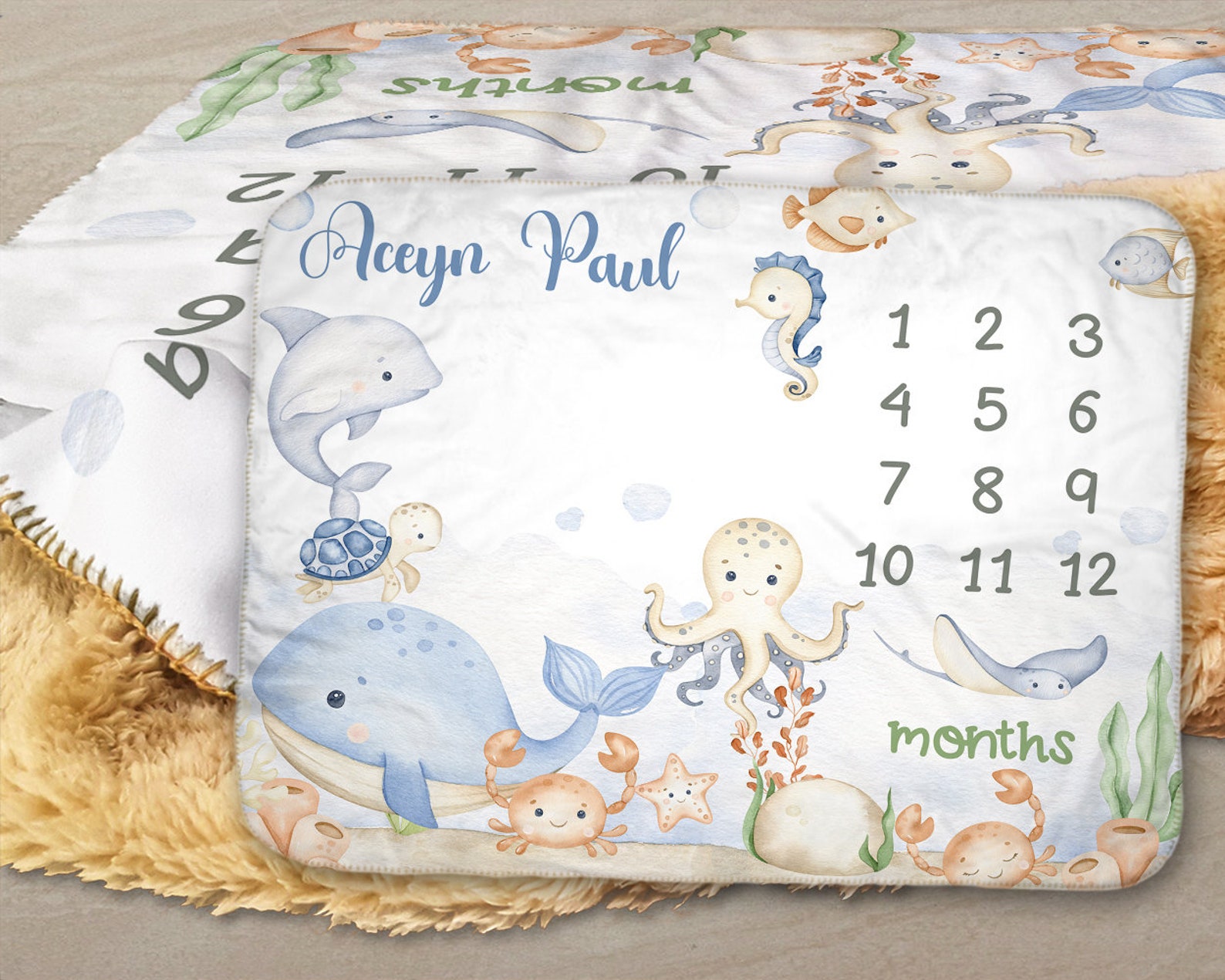 Personalized Baby Boy Under the Sea Milestone Blanket Ocean - Etsy