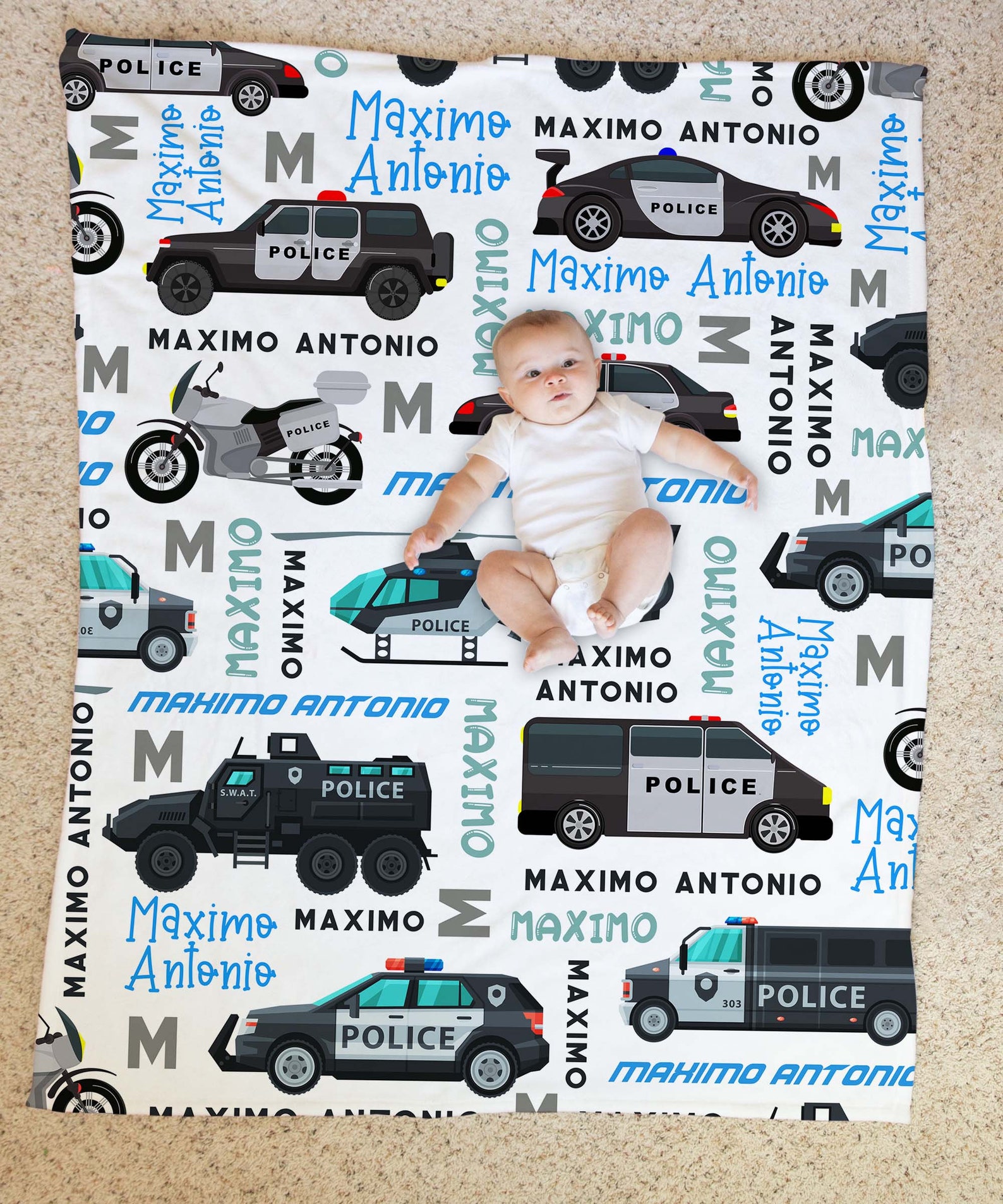 Personalized Police Baby Blanket, Baby Boy Blanket, Police Toddler ...