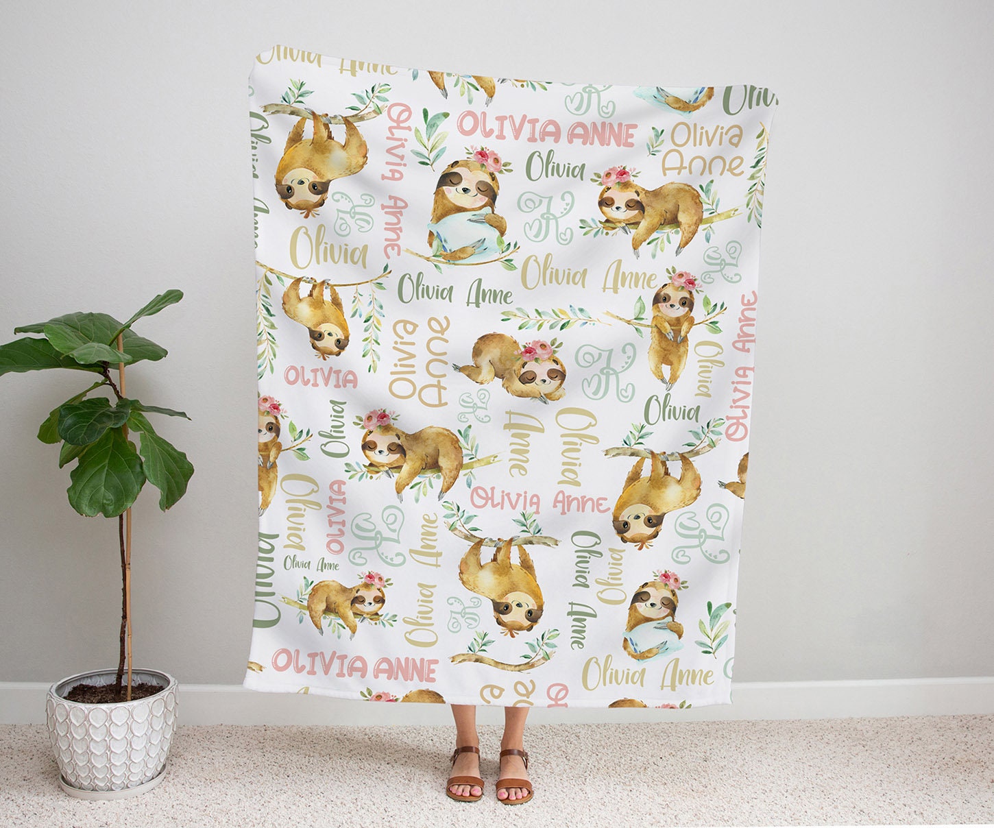 Sloth Baby Blanket Personalized Name Blanket Sloth Blanket - Etsy