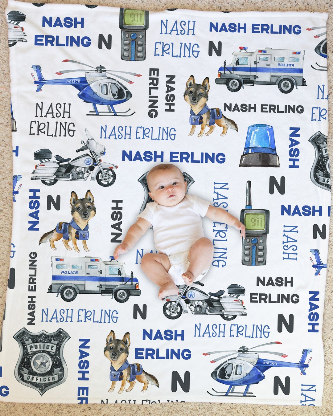 Police Baby Blanket, Personalized Police Cop Blanket, Police Toddler ...