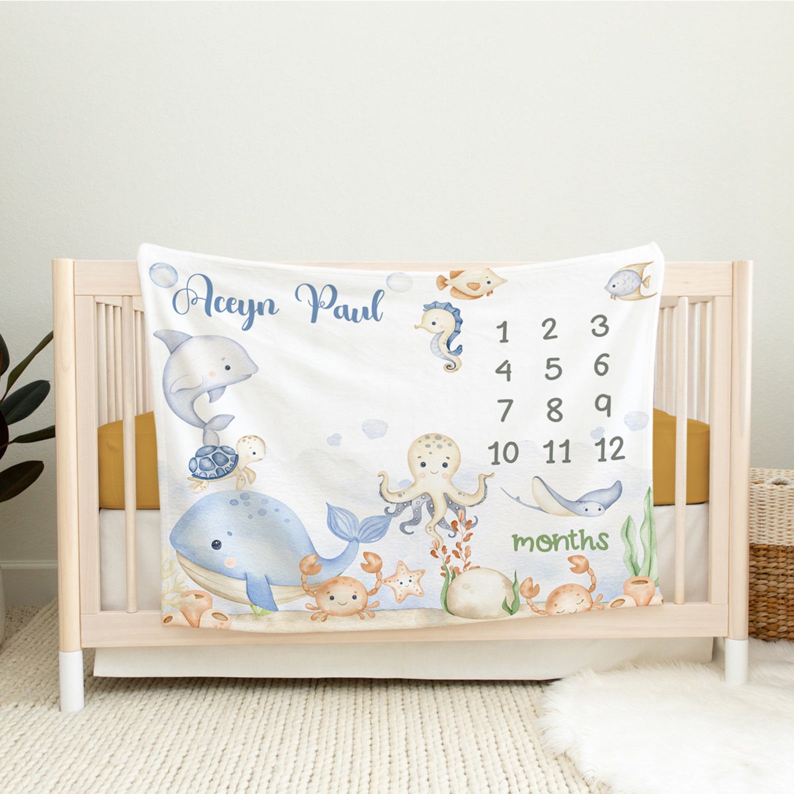 Personalized Baby Boy Under the Sea Milestone Blanket Ocean - Etsy