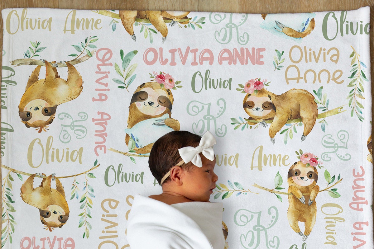 Sloth Baby Blanket Personalized Name Blanket Sloth Blanket | Etsy