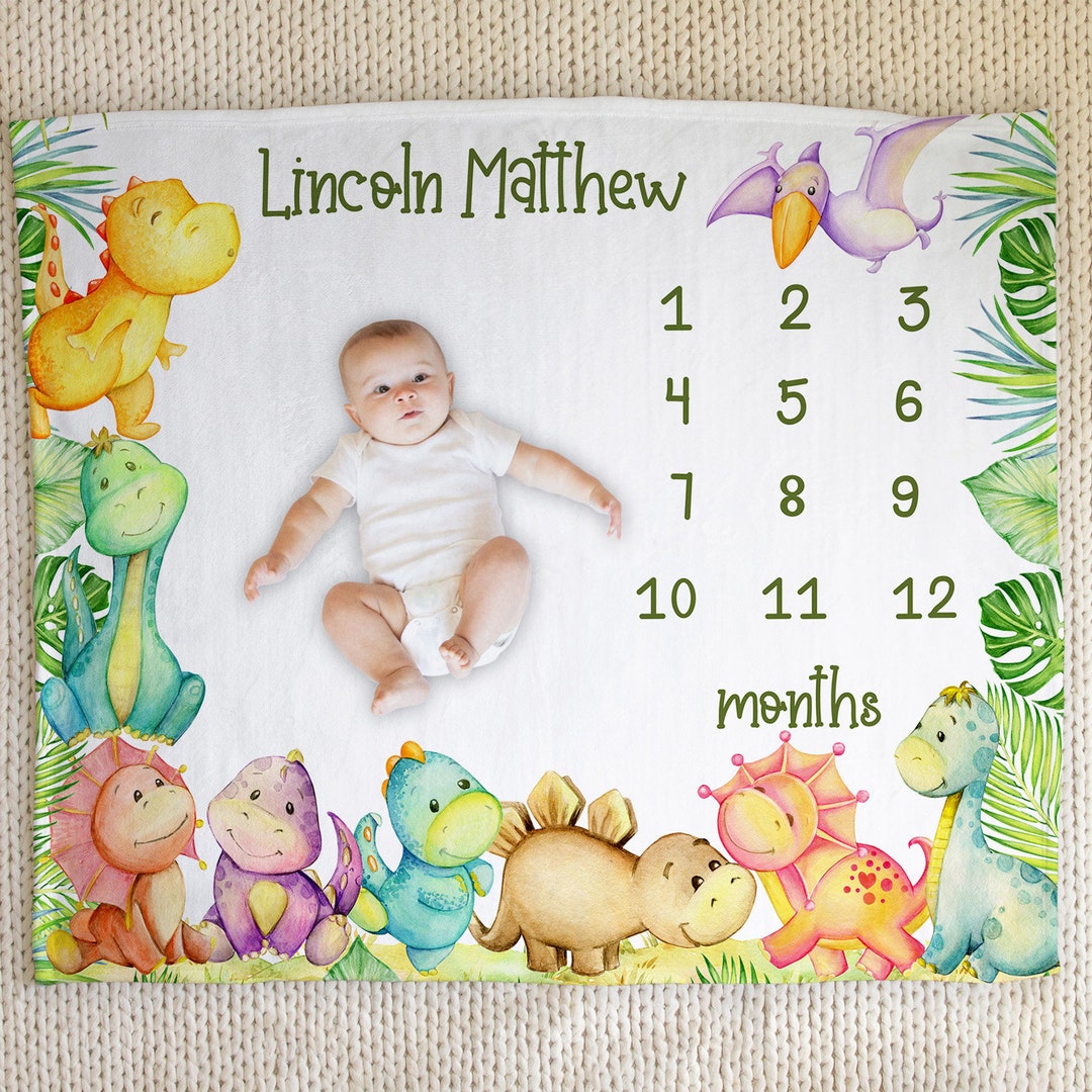 Baby Boy Dinosaur Milestone Blanket, Personalized T-rex Milestone ...