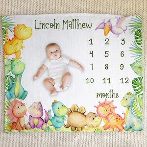 Baby Boy Dinosaur Milestone Blanket, Personalized T-rex Milestone ...