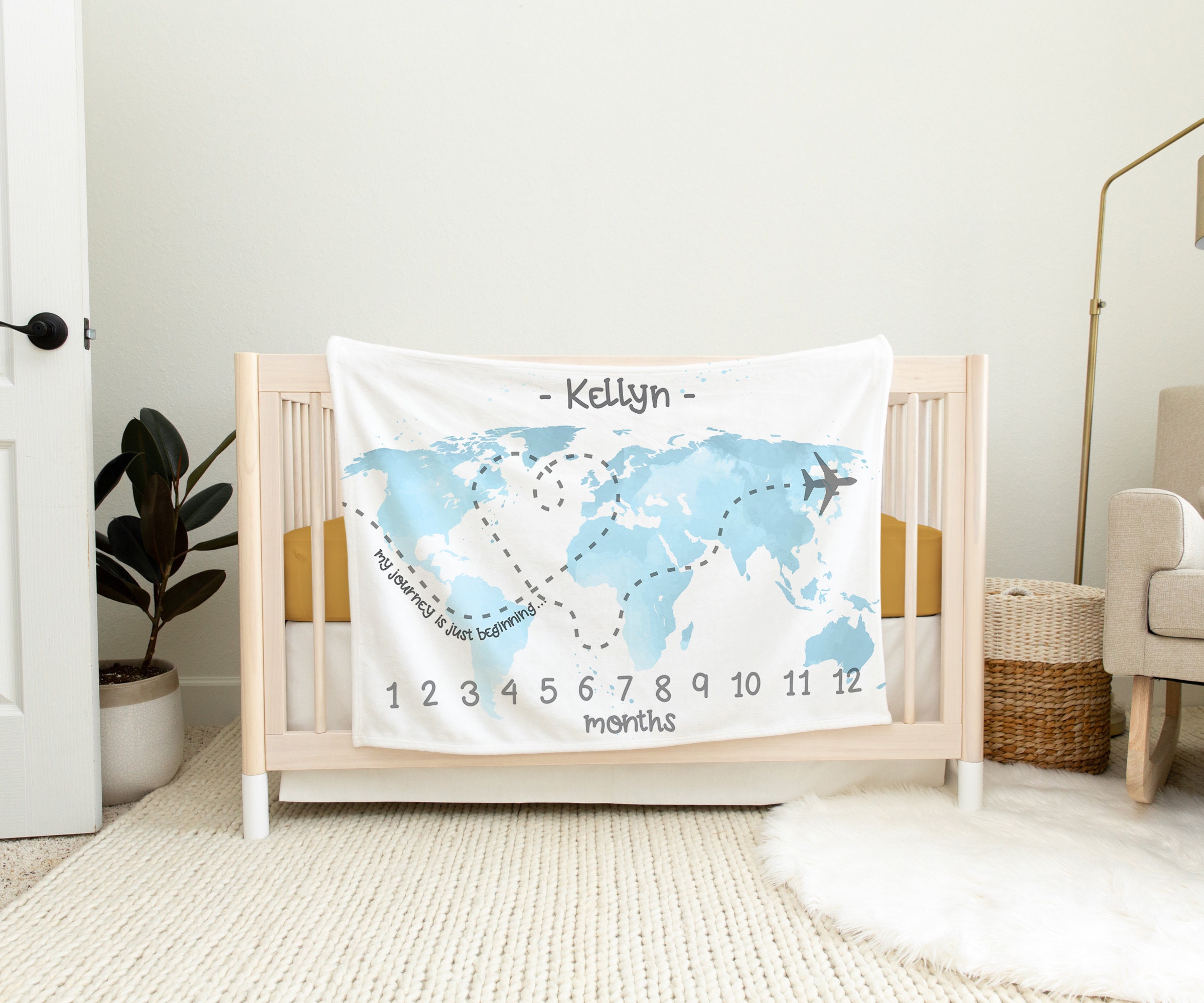 World Map Milestone Blanket Personalized Adventure Baby - Etsy