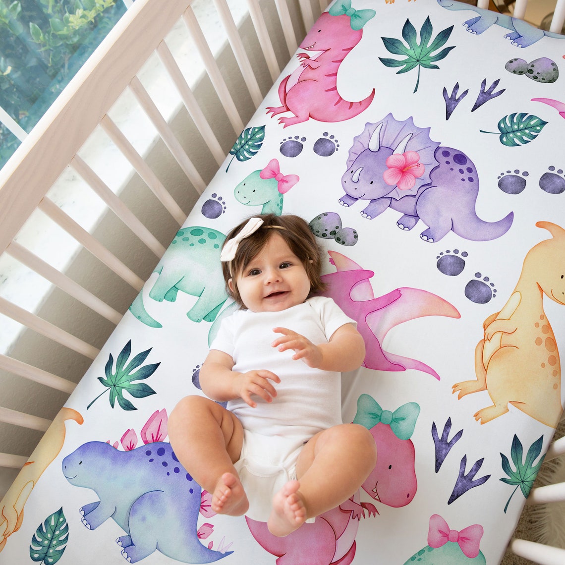 Personalized Baby Girl Crib Sheet Dinosaur Crib Sheet - Etsy