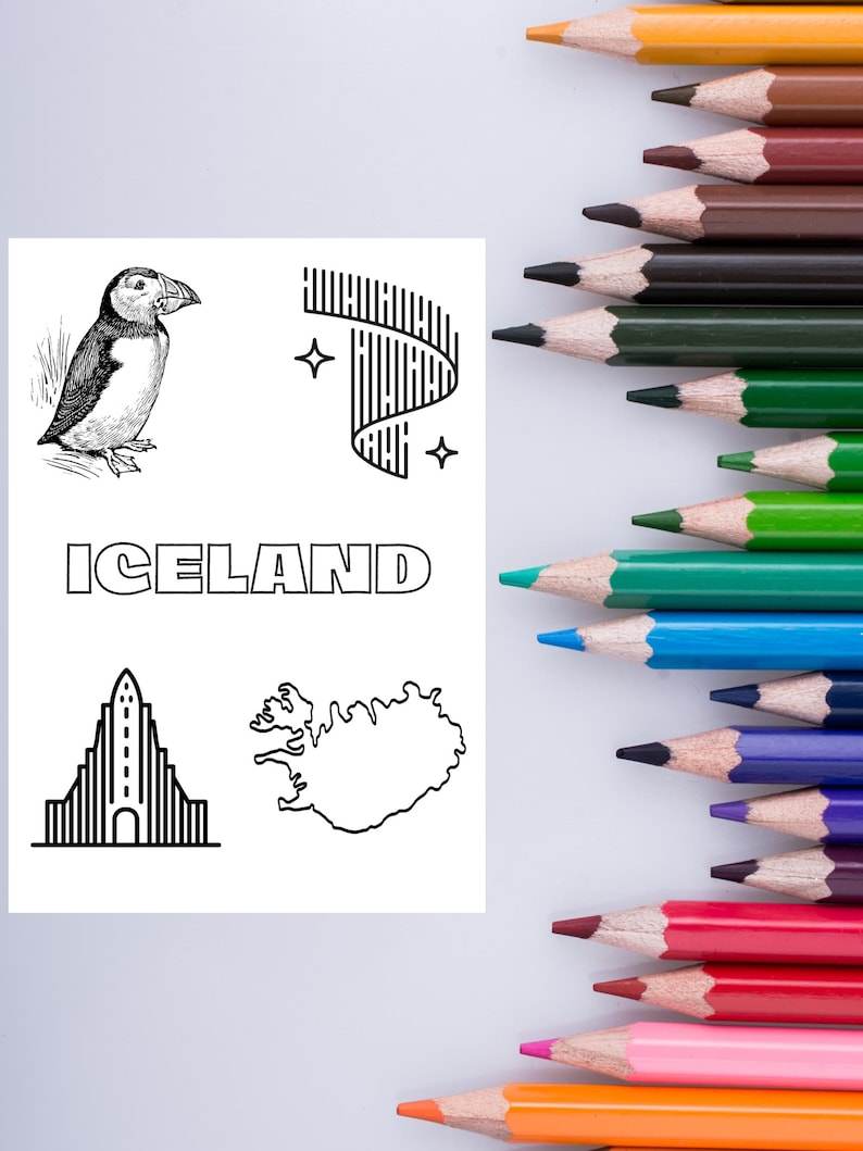 Iceland Landmarks Coloring Page | Kids Travel Activity | Printable ...