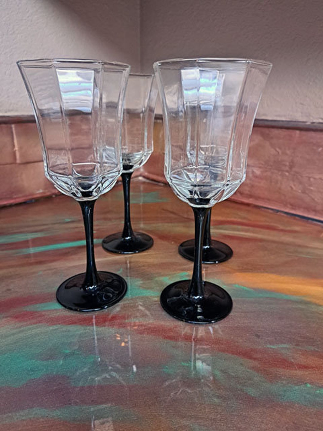 Set of 3 Octime Luminarc, France Black Stem, Octagon Shaped Glasses - Etsy