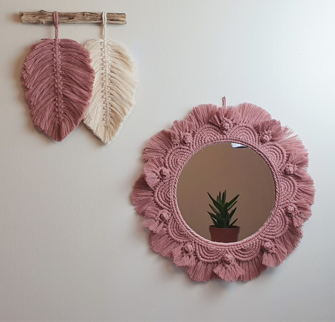 Boho Macrame Round Mirror- Rose Colour Mandala Wall Hanging Mirror ...