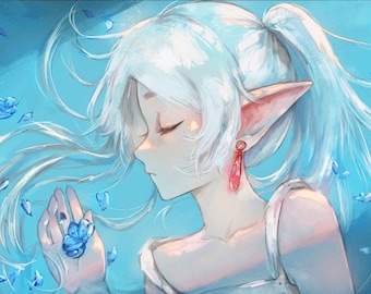 Blue Moon Weed, Frieren A5, A4, A3 Illustration Poster, Aesthetic Anime ...