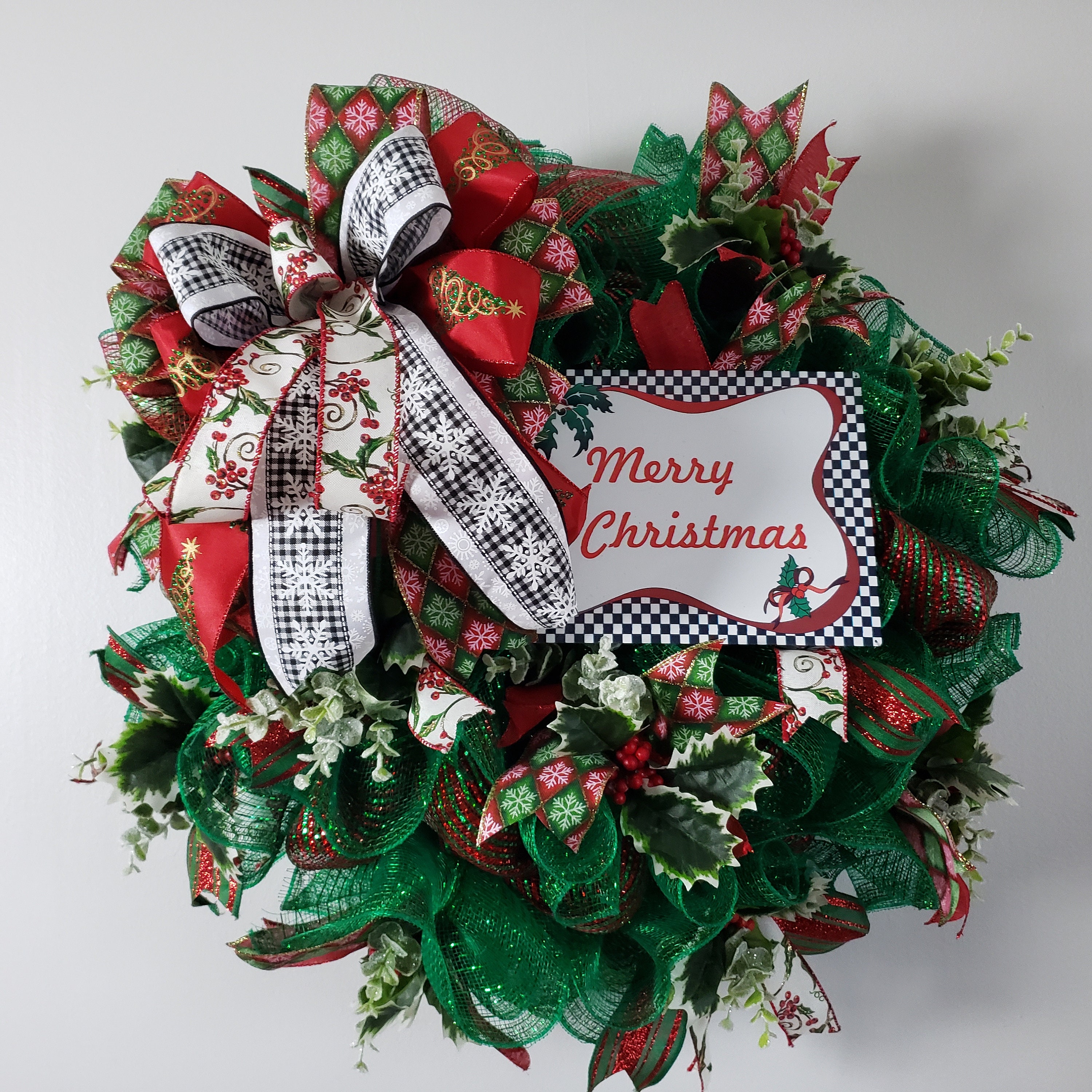 Traditional Christmas Wreath Red And Green Deco Mesh Christmas Wreath