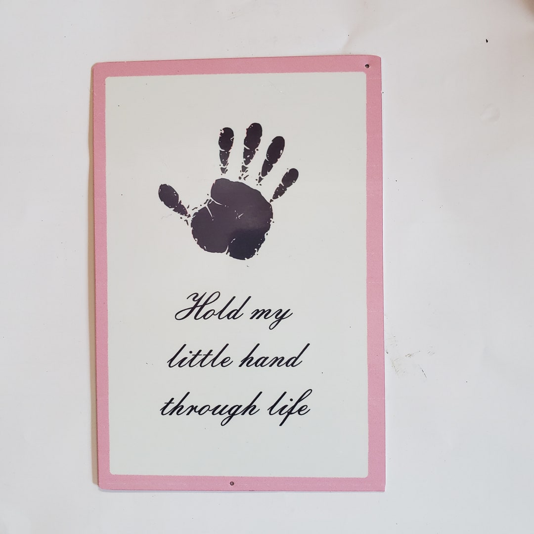 Baby Girl Sign, Child Sign, Hold My Hand Sign, Pink and White Metal ...