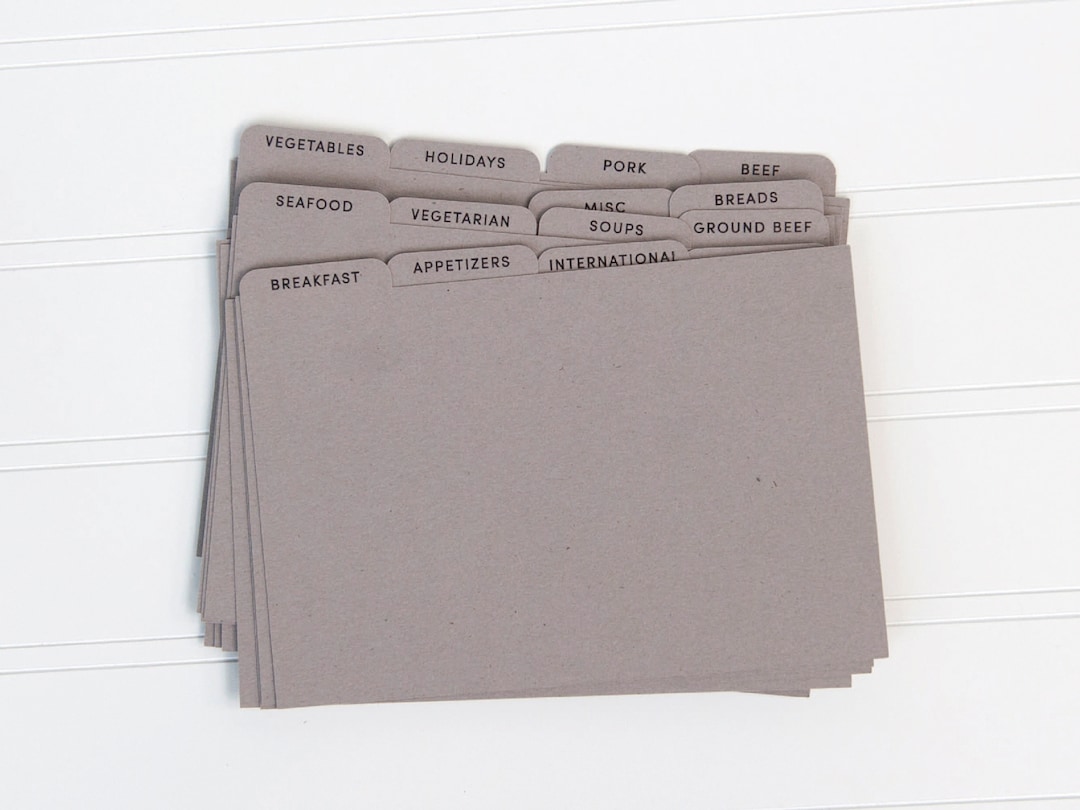 Recipe Card Box Dividers, Quantity 16, Recipe Organization, North Star ...