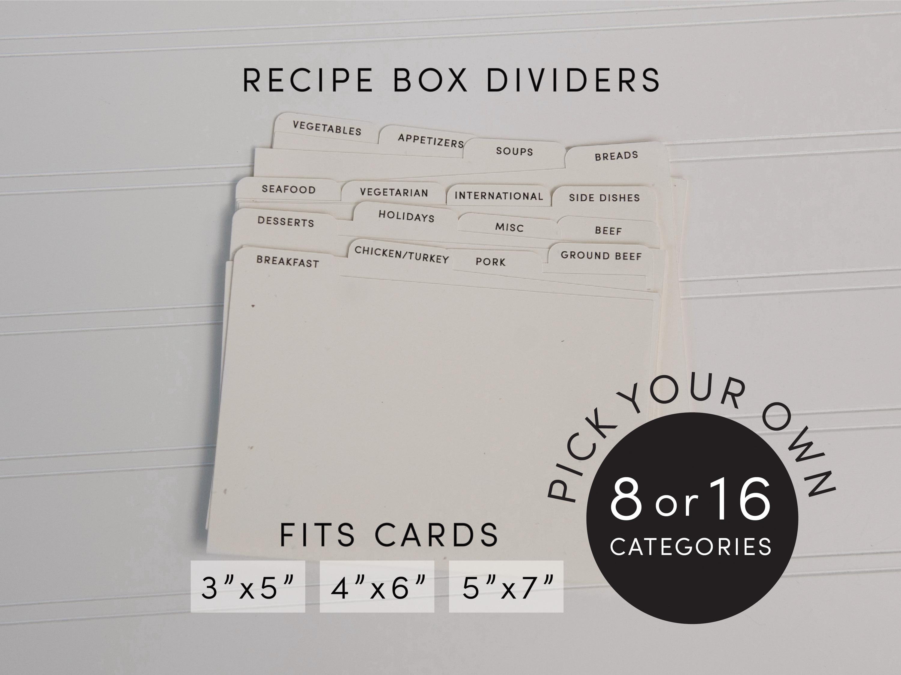 Recipe Card Box Dividers, Quantity 16, Recipe Organization, North Star ...