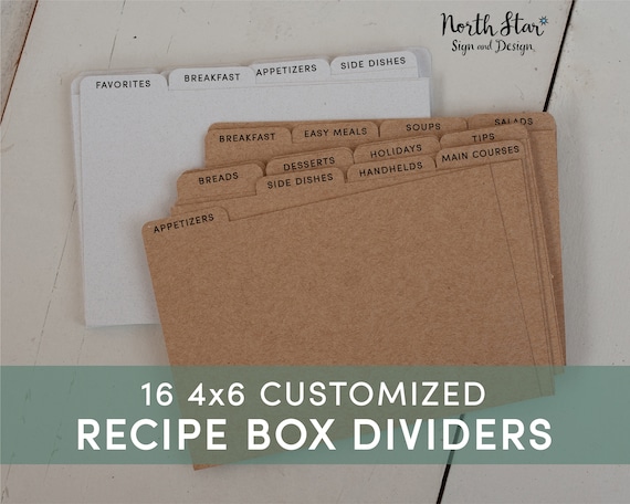 Recipe Card Box Dividers Quantity 16 Recipe organization | Etsy