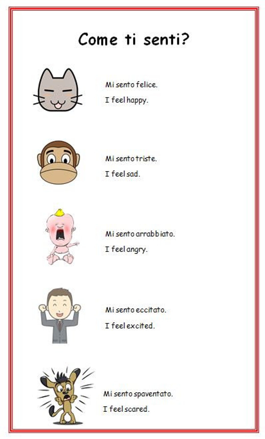 Feelings Chart Italian Children's Resource - Etsy