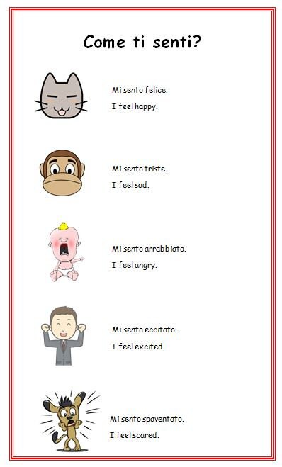 Feelings Chart Italian Children's Resource - Etsy