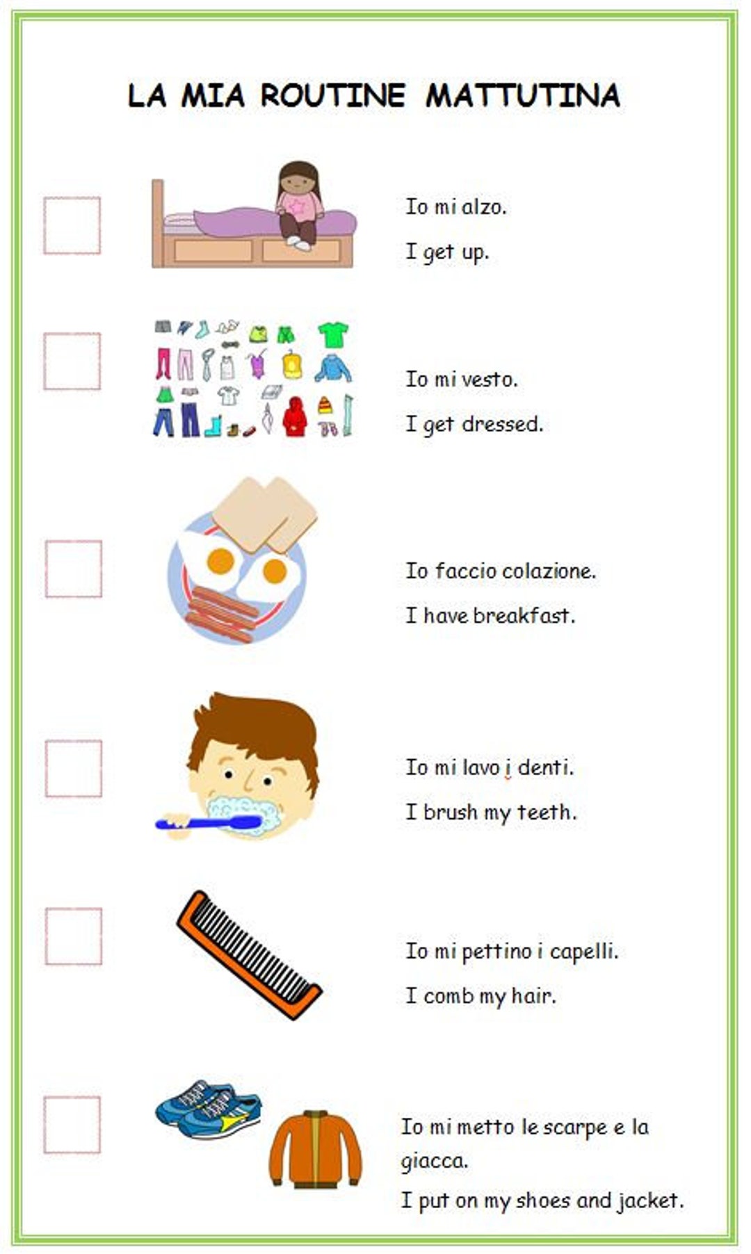 Morning and Bedtime Checklist Italian Children's Resource - Etsy