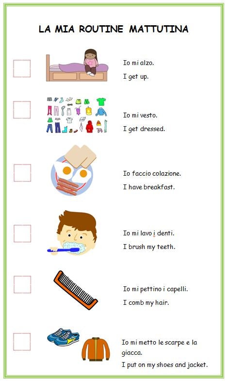 Morning and Bedtime Checklist Italian Children's Resource - Etsy