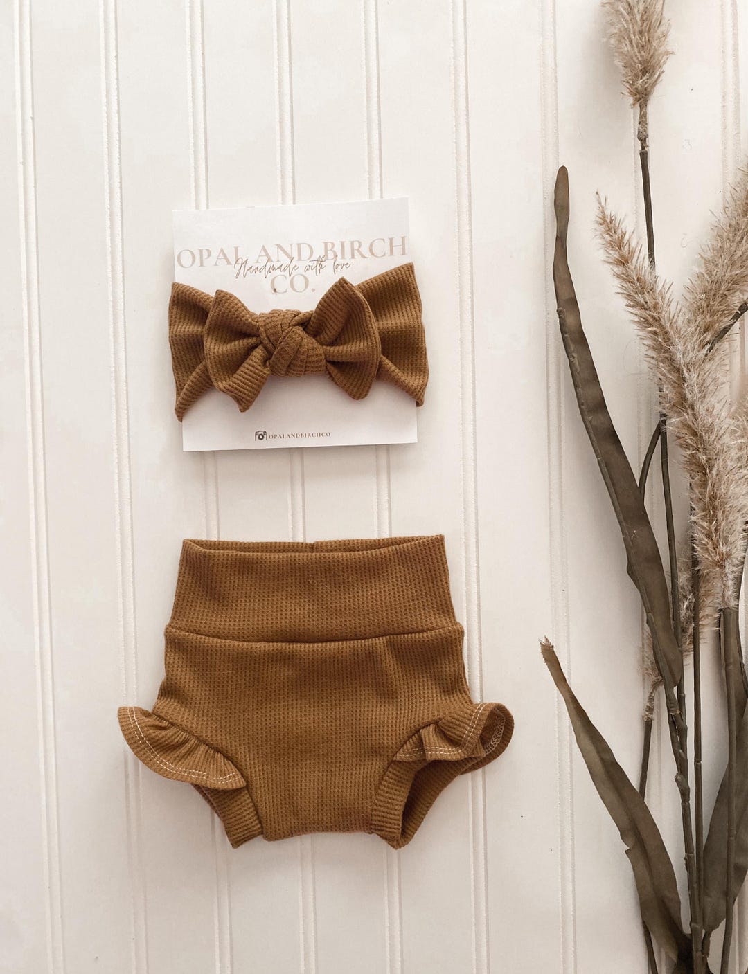 Brown High Waisted Ruffled Bummies and Bow Set High Waisted Ruffled Baby Shorts Babygirl Bummies ...