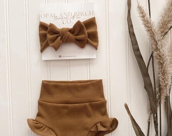 High Waisted Ruffled Bummies and Bow Set High Waisted Ruffled Baby Shorts Babygirl Bummies ...