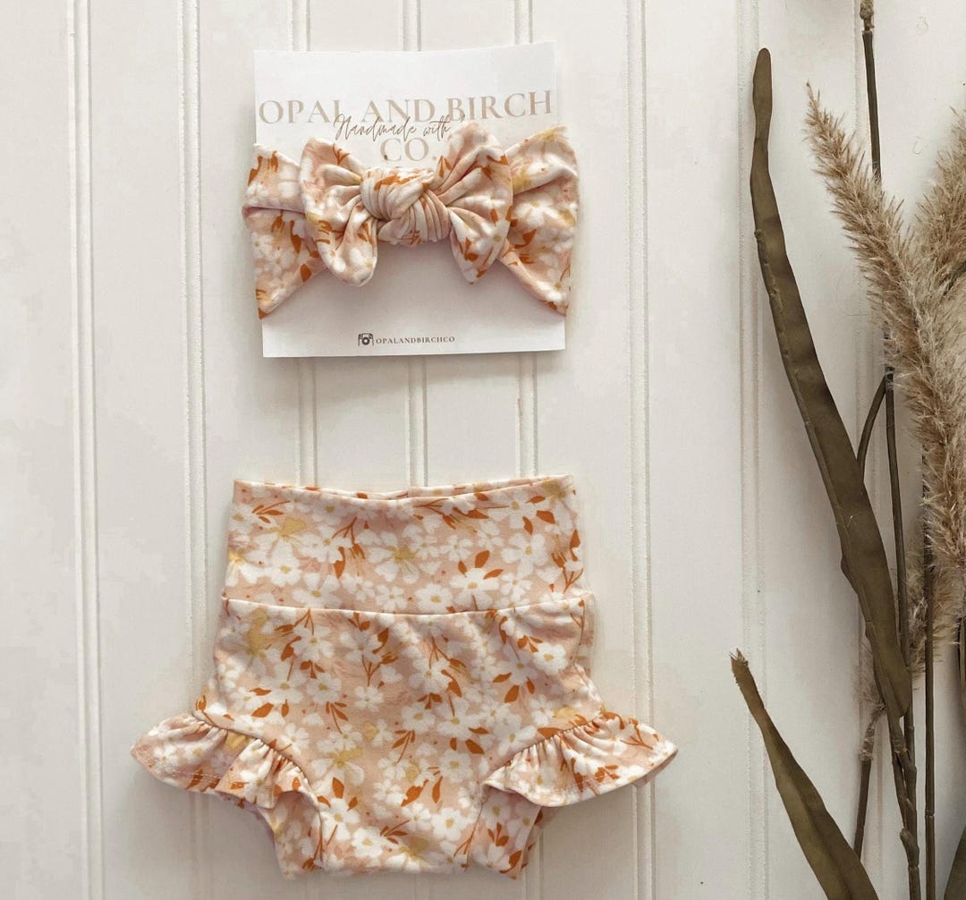 Floral High Waisted Ruffled Bummies and Bow Set - High Waisted Ruffled Baby Shorts - Babygirl ...