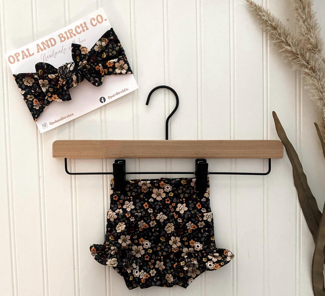 Floral High Waisted Ruffled Bummies and Bow Set - High Waisted Ruffled Baby Shorts - Babygirl ...