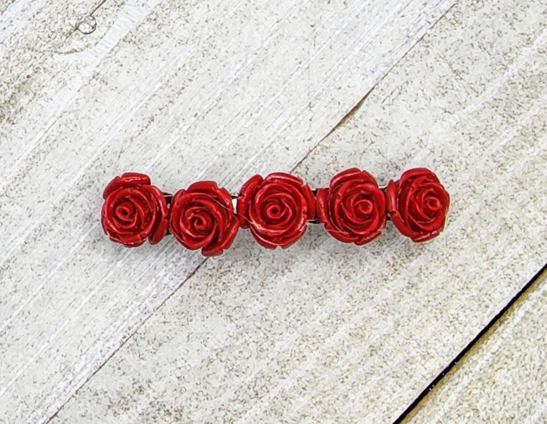 Red Rose Flower Barrette Red Rose Flower Hair Clip Red Rose Flower ...