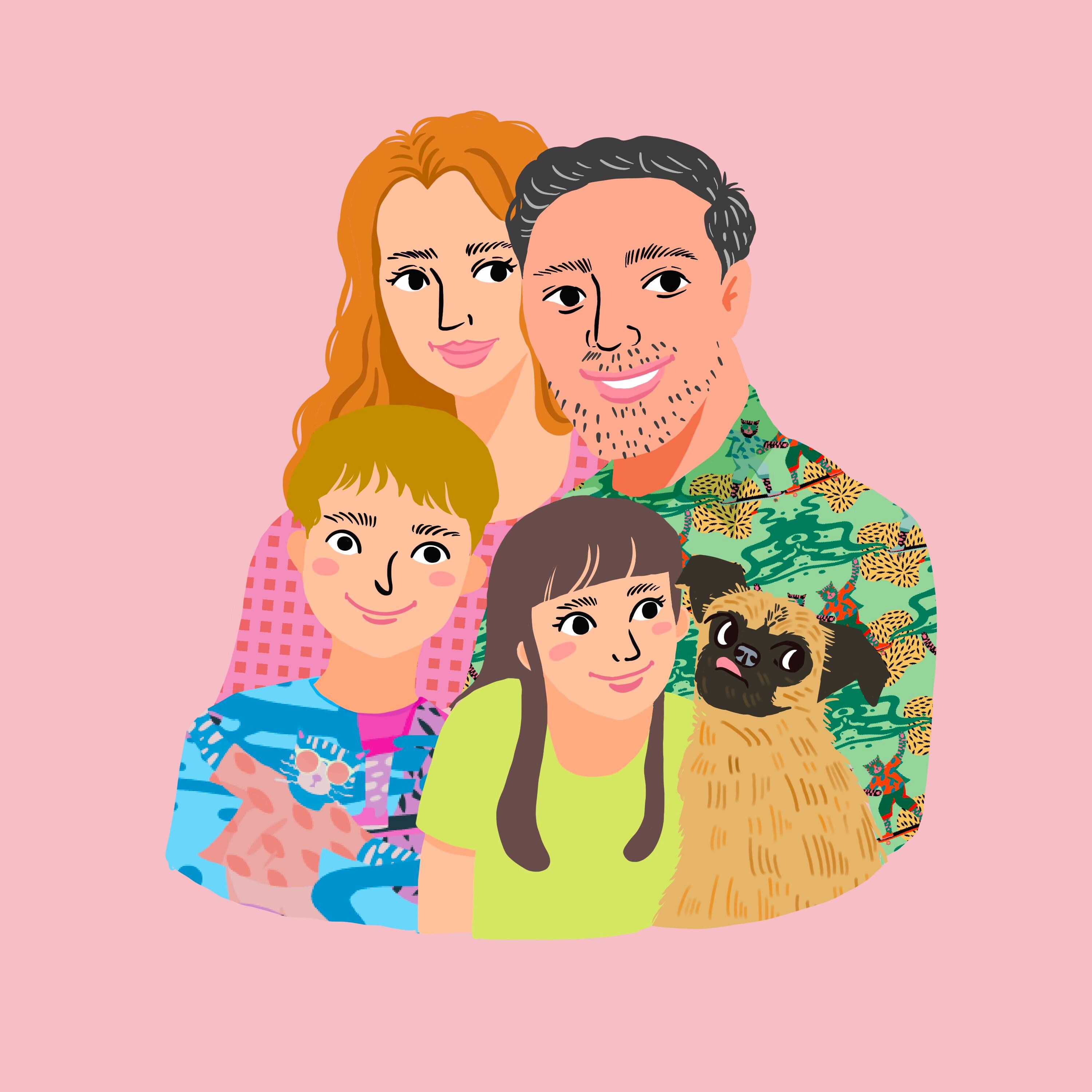 Custom Cartoon Family Portrait, Personalized Digital Art Gift (PDF/JPG ...