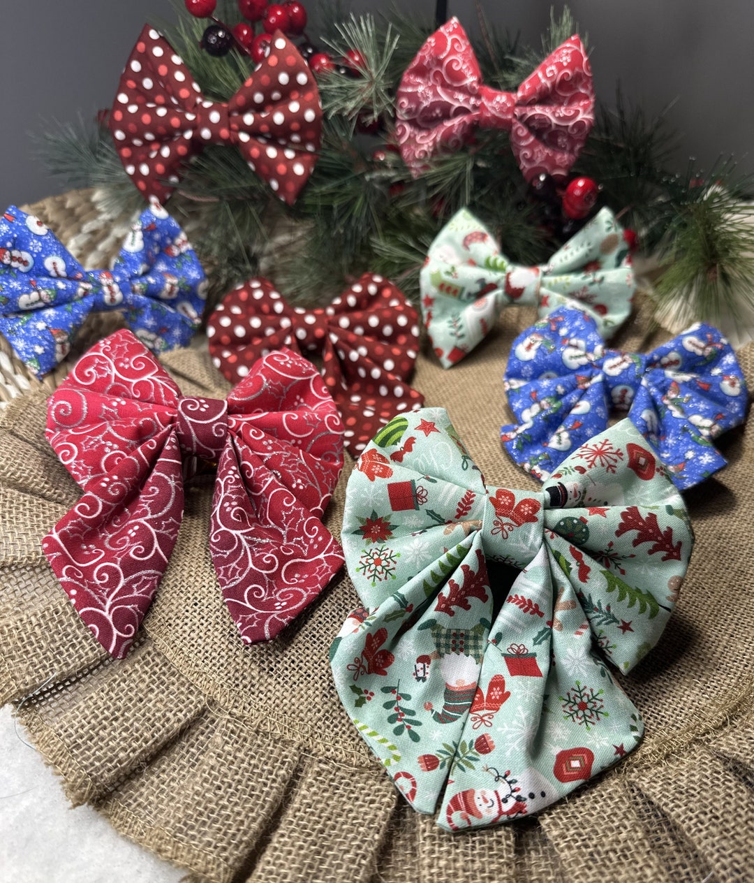 Christmas Dog Bows, Sailor Bow, Slide on the Collar Bows, Holiday Bow ...