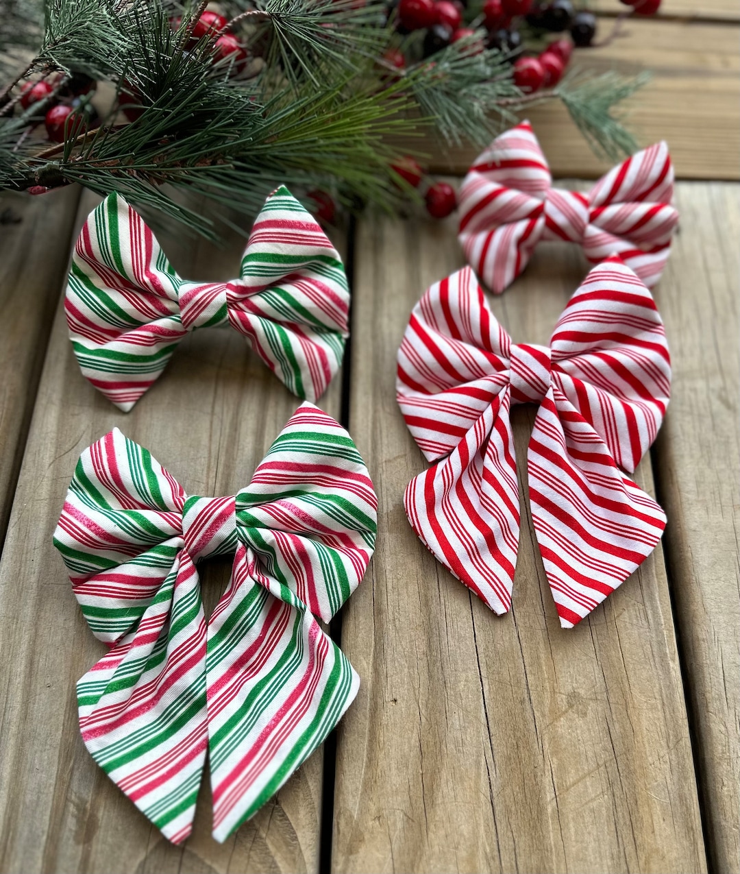 Christmas Dog Bow, Sailor Bows, Candy Stripe Bows, Slide on Collar Bows ...