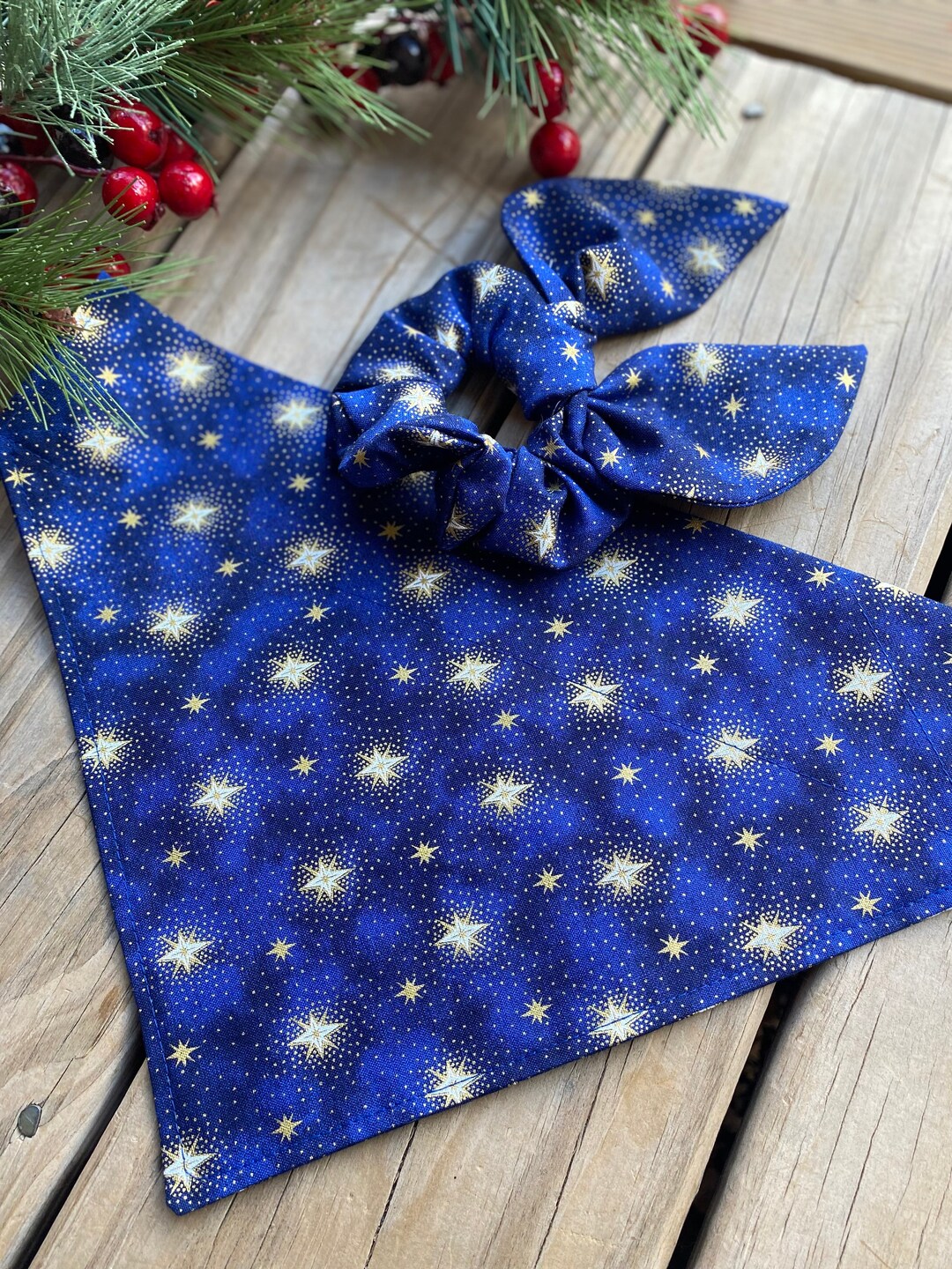 Christmas Bandana/chritmas Star Bandana With Matching Hair Scrunchie ...