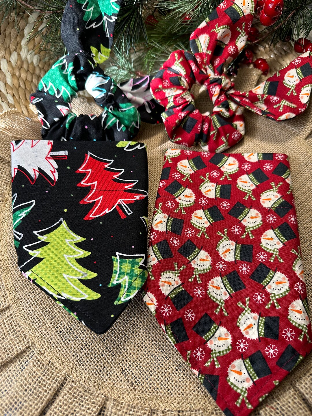 Christmas Dog Bandana/christmas Tree or Snowmen Bandana With Matching ...