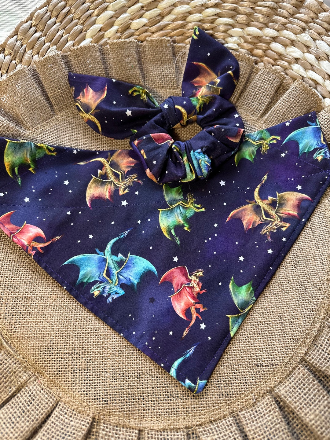Dog Bandana/dragon Bandana With Matching Hair Scrunchie/everyday ...
