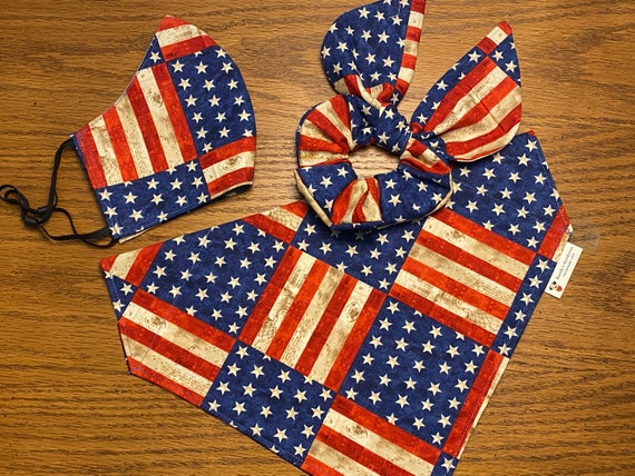 American Flag Dog Bandana with Matching Face Mask and Hair | Etsy