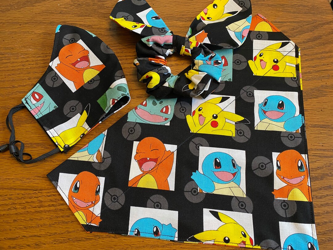 NEW Black With Pokemon Bandana With Matching Face Mask and Hair ...