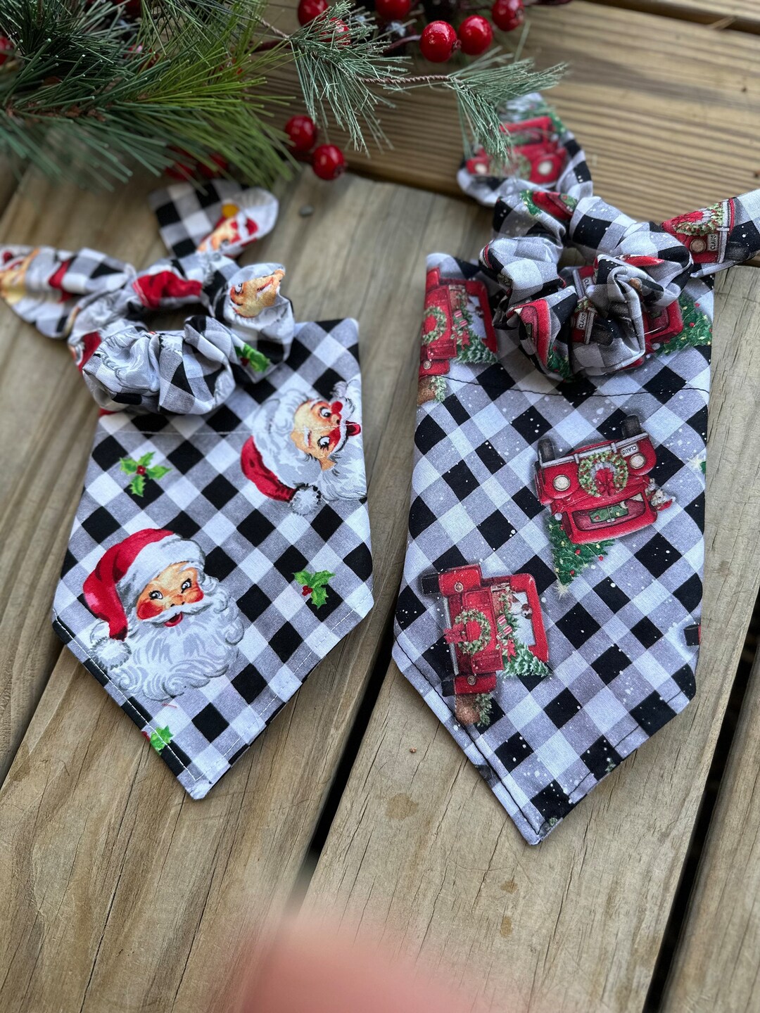 Christmas Dog Bandana/black & White Plaid With Santa's/black White ...