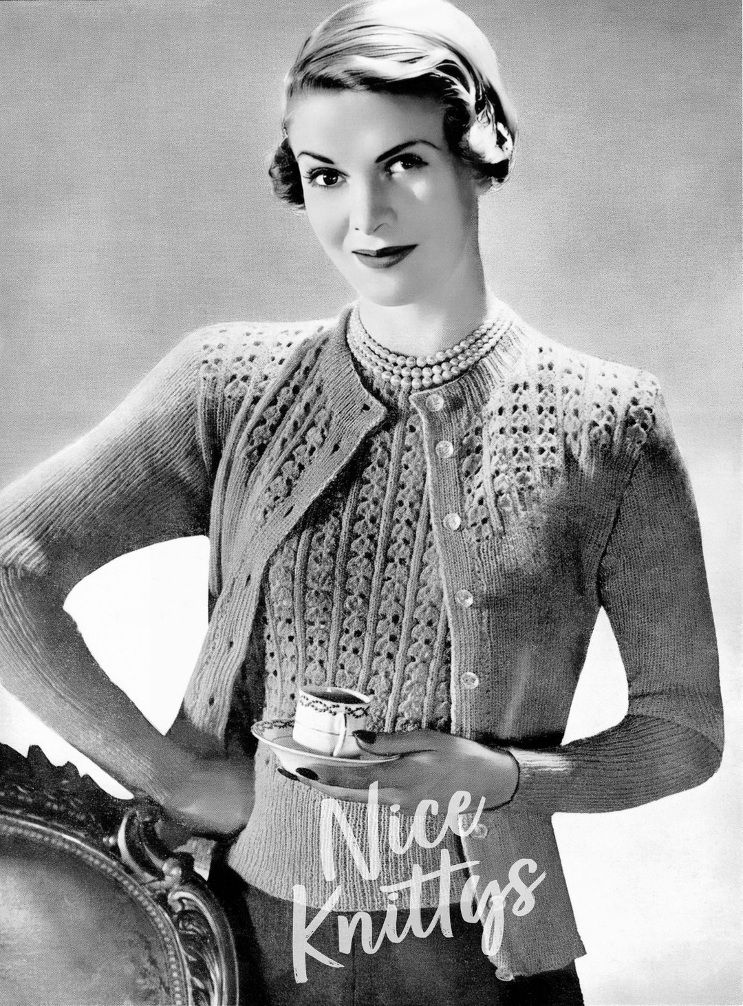 Vintage 1940's Knitting Pattern for Women's Lovely Lacy Yoke Cardigan ...