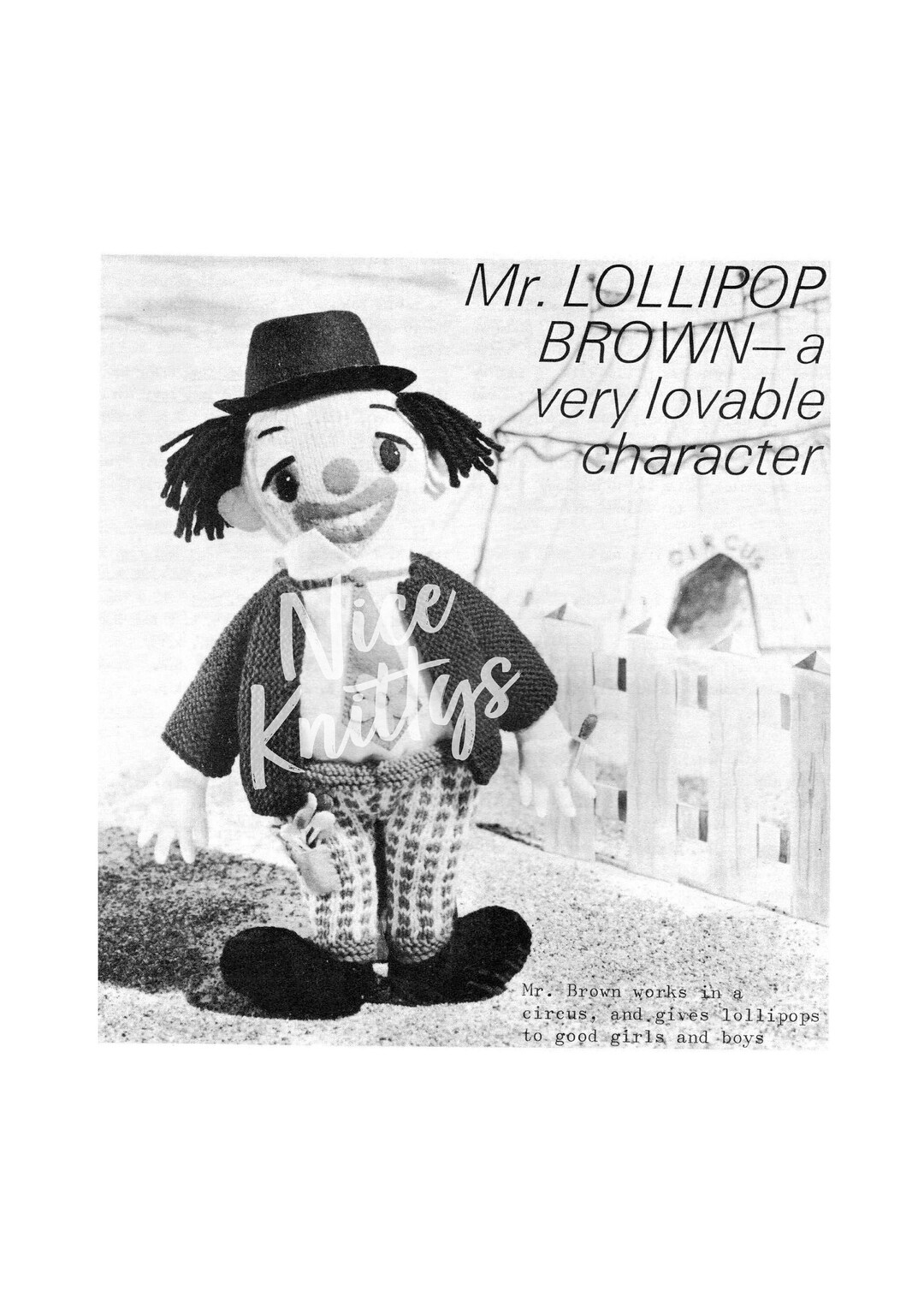 Vintage 1960's Toy Knitting Pattern for a Clown, Digital PDF Download ...