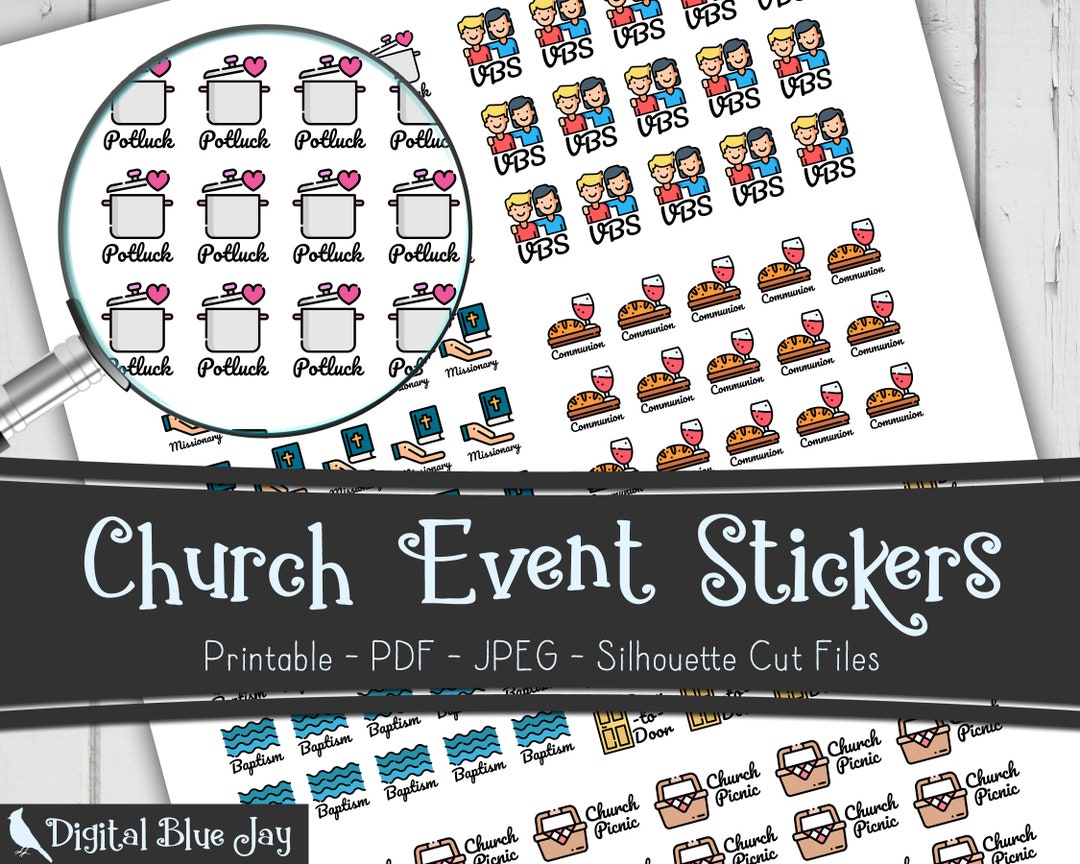 Church Event Stickers, Printable Planner Stickers, Church Planner ...