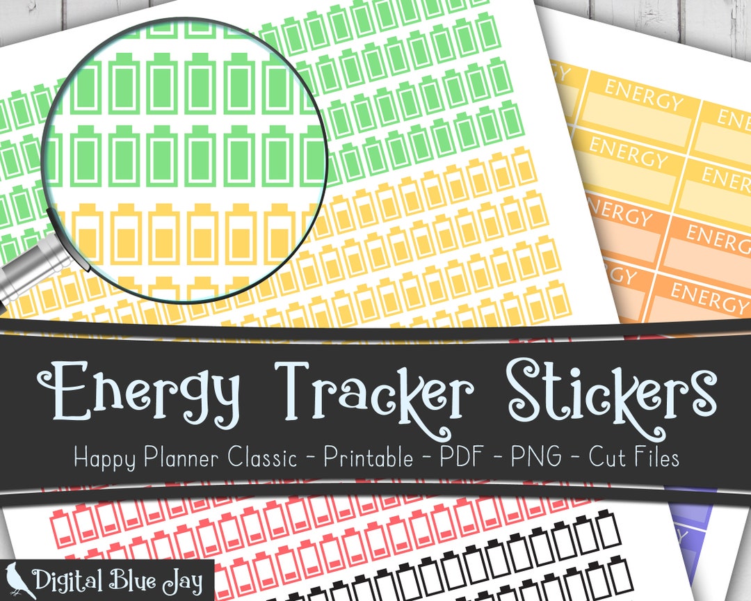 Energy Tracker Printable Planner Stickers, Battery Stickers, Silhouette ...