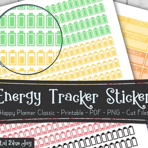 Energy Tracker Printable Planner Stickers, Battery Stickers, Silhouette ...