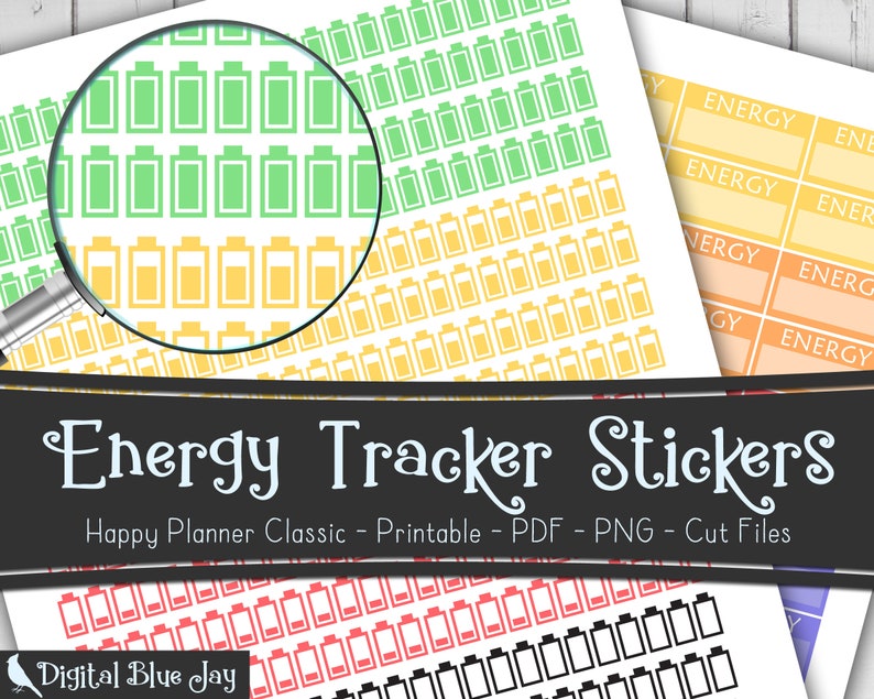 Energy Tracker Printable Planner Stickers, Battery Stickers, Silhouette ...
