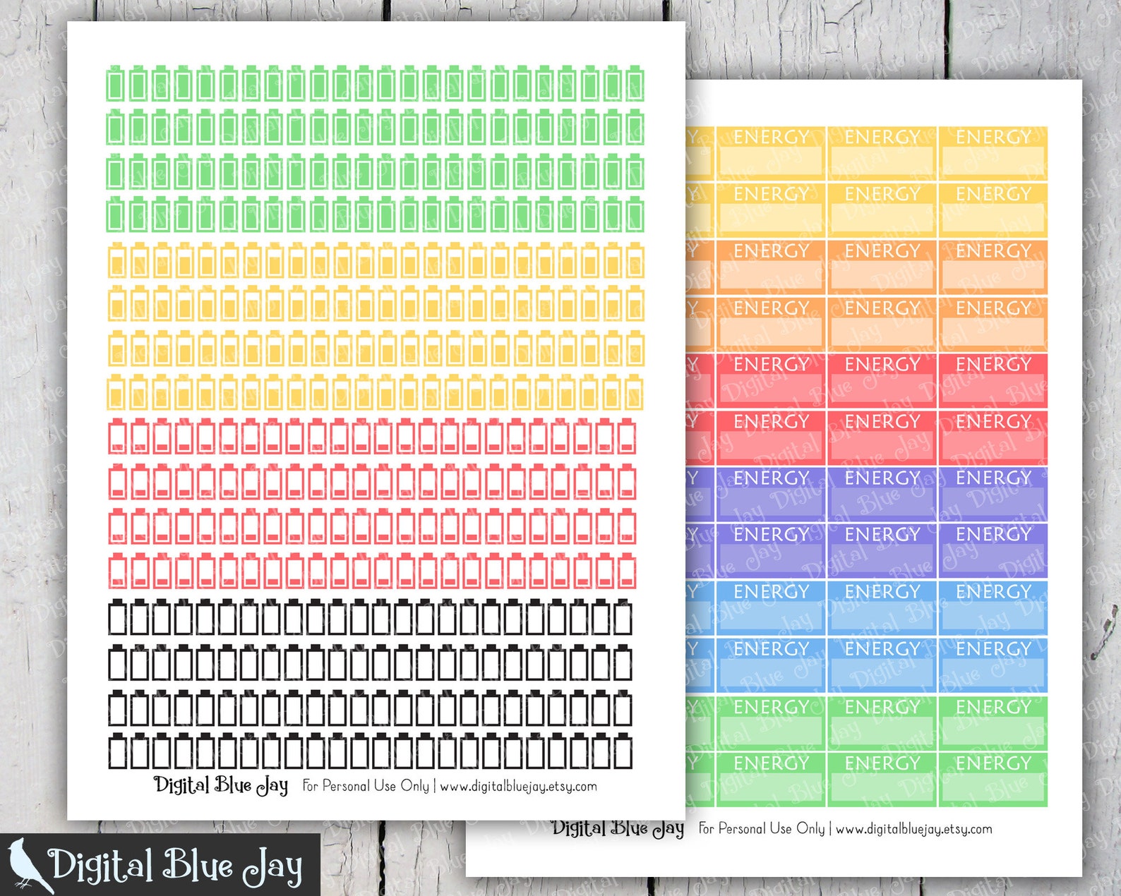Energy Tracker Printable Planner Stickers, Battery Stickers, Silhouette ...