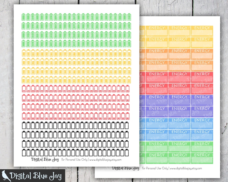Energy Tracker Printable Planner Stickers Battery Stickers - Etsy Canada