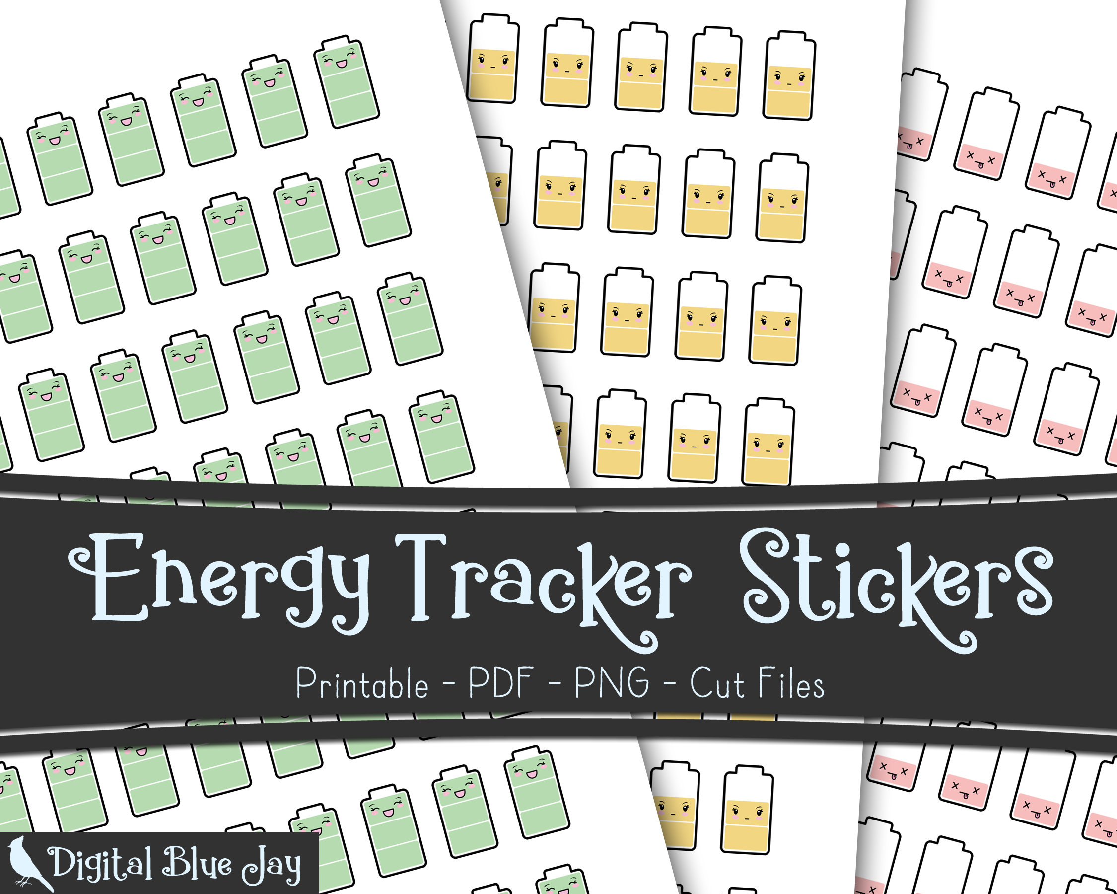 Chibi Energy Tracker Stickers, Printable Planner Stickers, Battery ...