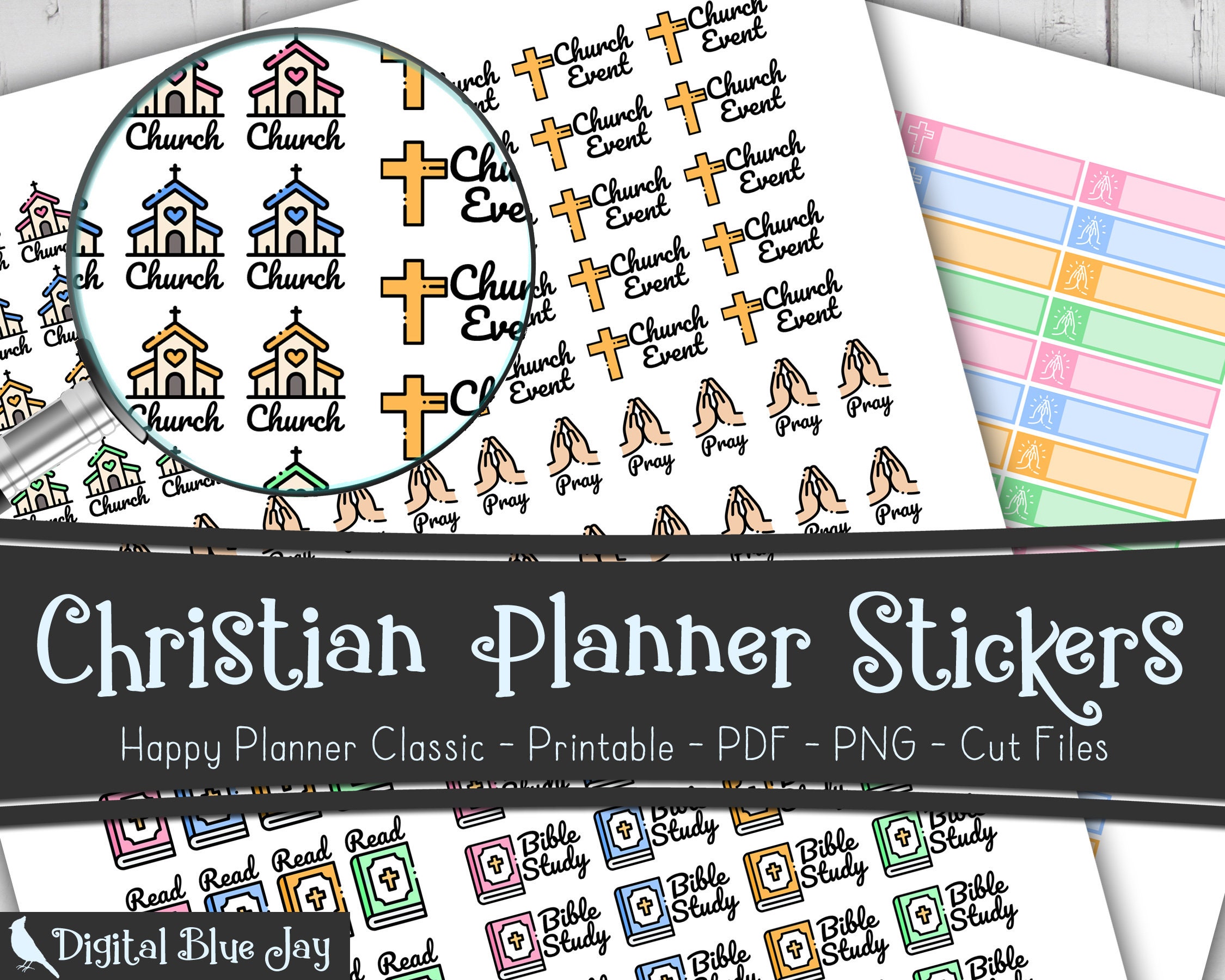 Christian Printable Planner Stickers, Church Stickers, Silhouette Cut ...