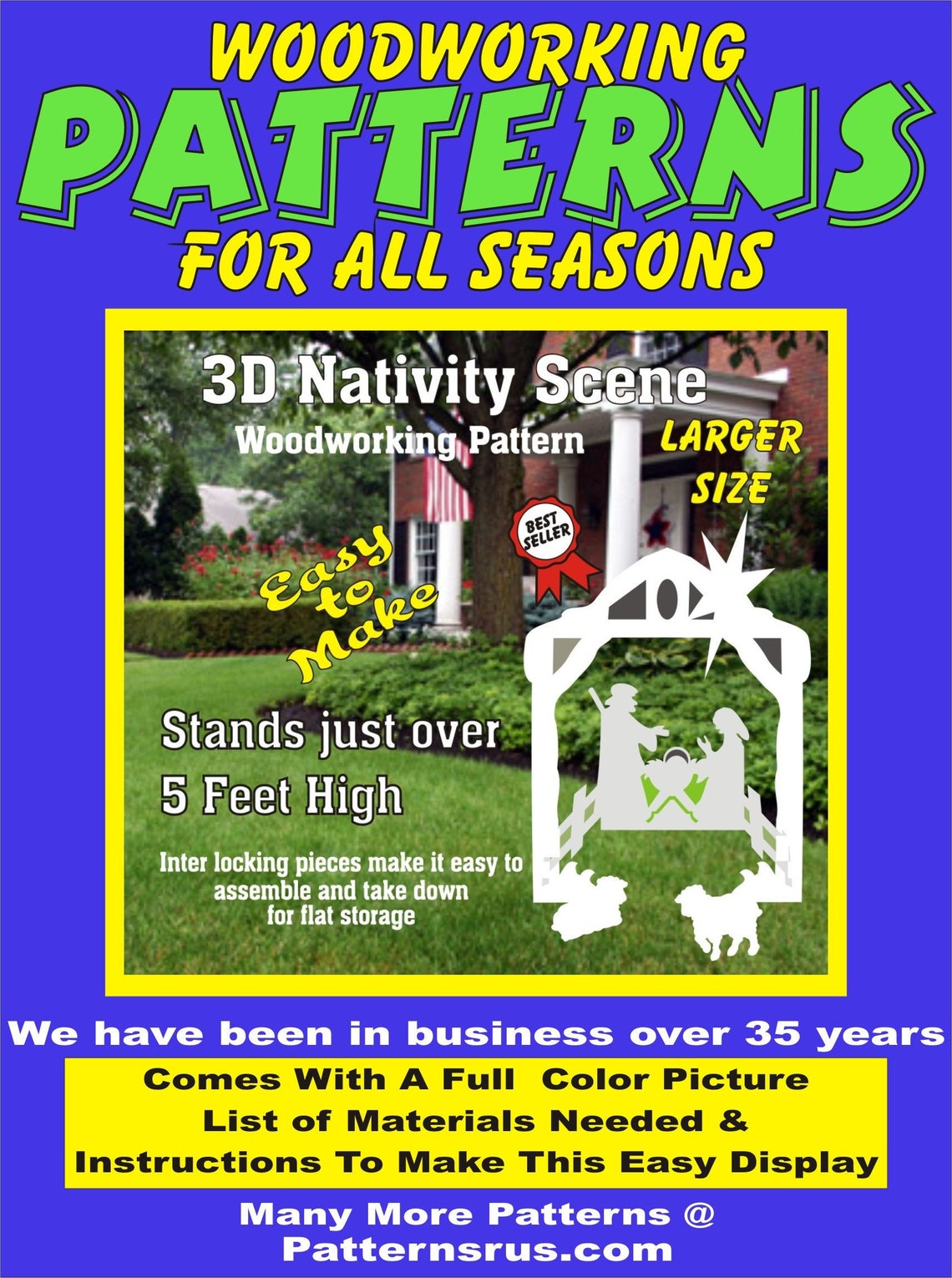 NATIVITY Scene LARGE 5 Feet High 3D Christmas Woodworking N1078L ...